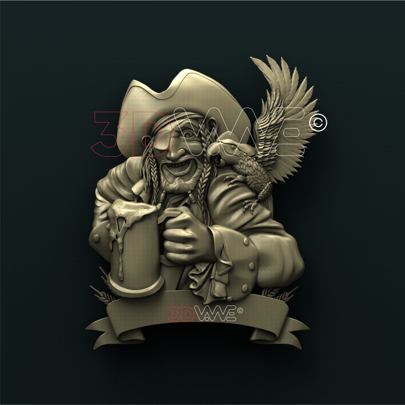 Pirate Skull Wood Carving - All American Woodworks